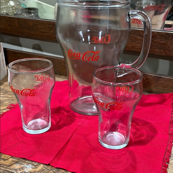 Coca Cola | Dining | Coca Cola Glass Pitcher And Glass Set Red Accents ...
